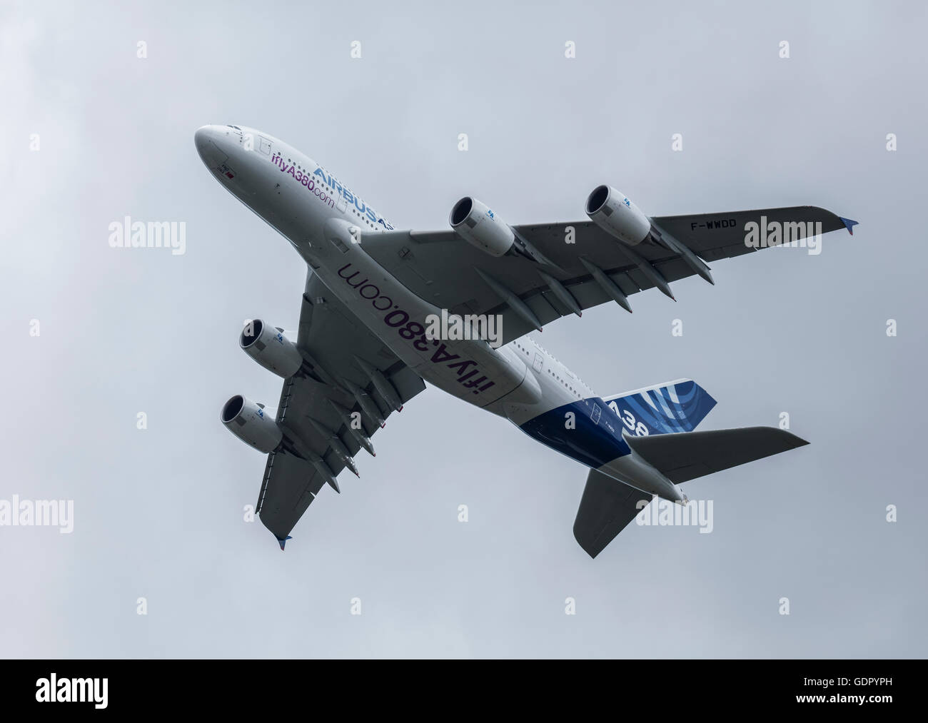 European A380 Airbus airplane in flight with full view of its ...