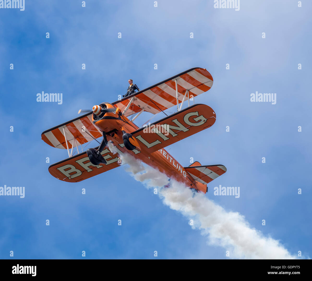 Orange Boeing Stearman biplane forming part of the Breitling Wingwalker ...