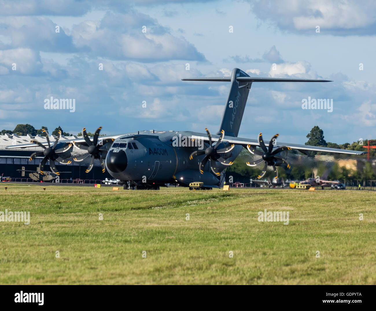 A400M aircraft prepares for take off from Farnborough airport in ...