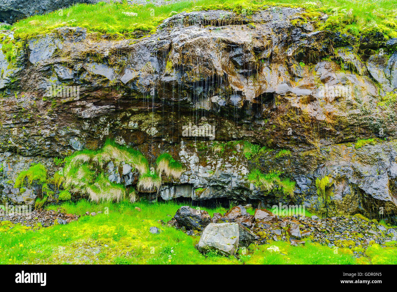 Picture of water seeping through the volcanic rock which is commonly ...