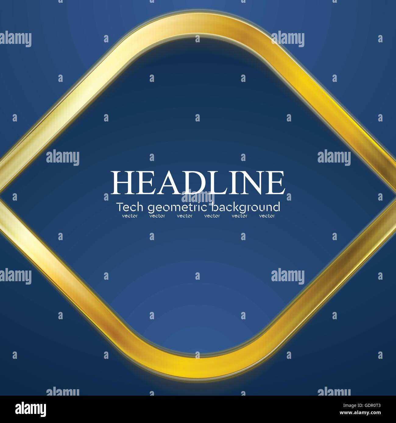 Golden metal rhombus shape on blue background. Vector geometric ...