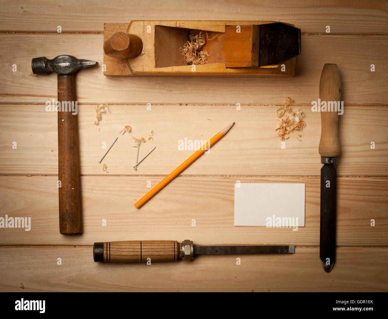 old carpenter's tools for working with wood Stock Photo - Alamy