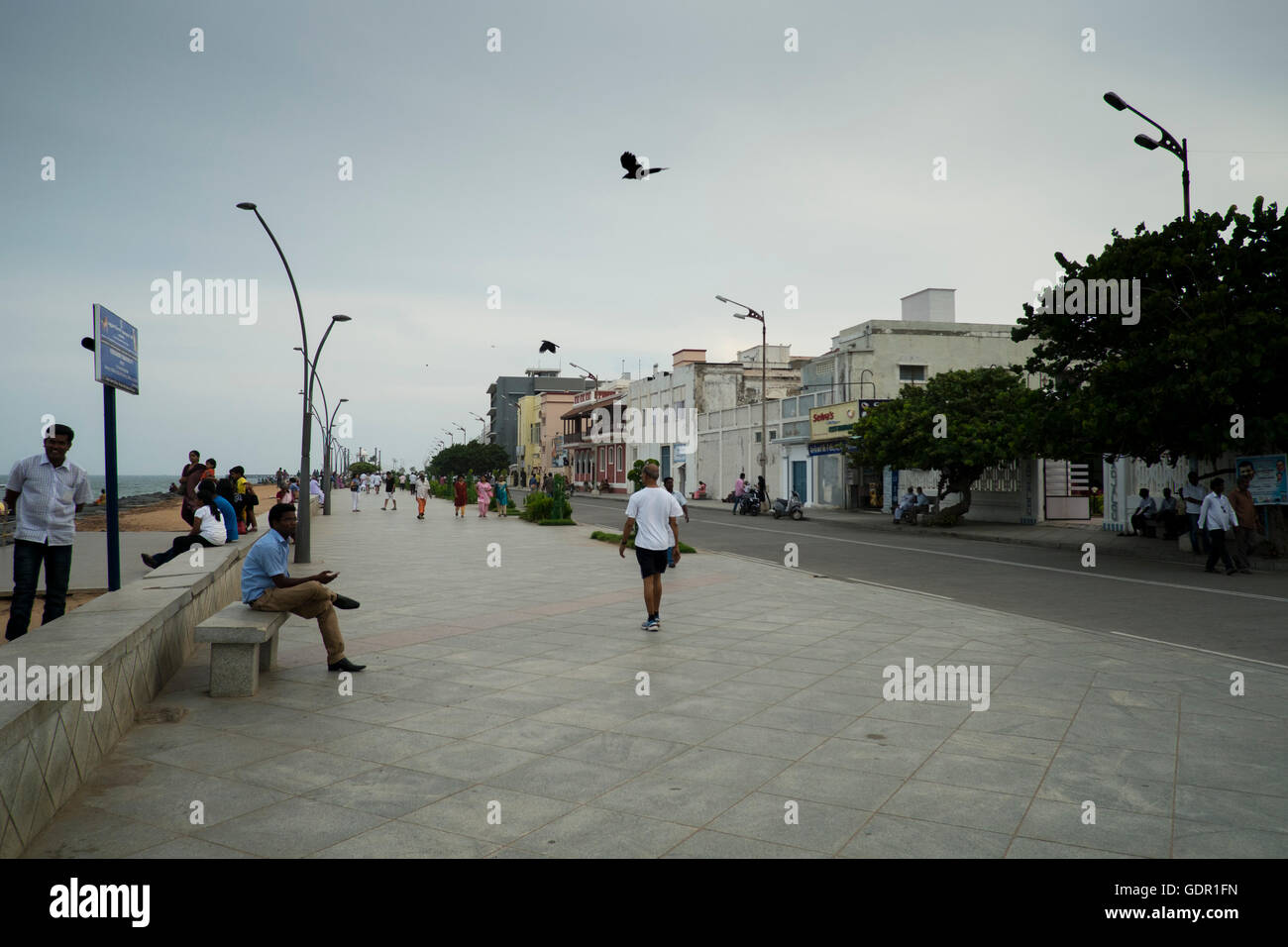 Sea side promenade or Beach Road in Pondicherry, India Stock Photo - Alamy