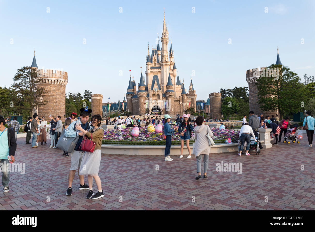 Cinderella's castle with Easter decoration at the Tokyo Disney Resort ...