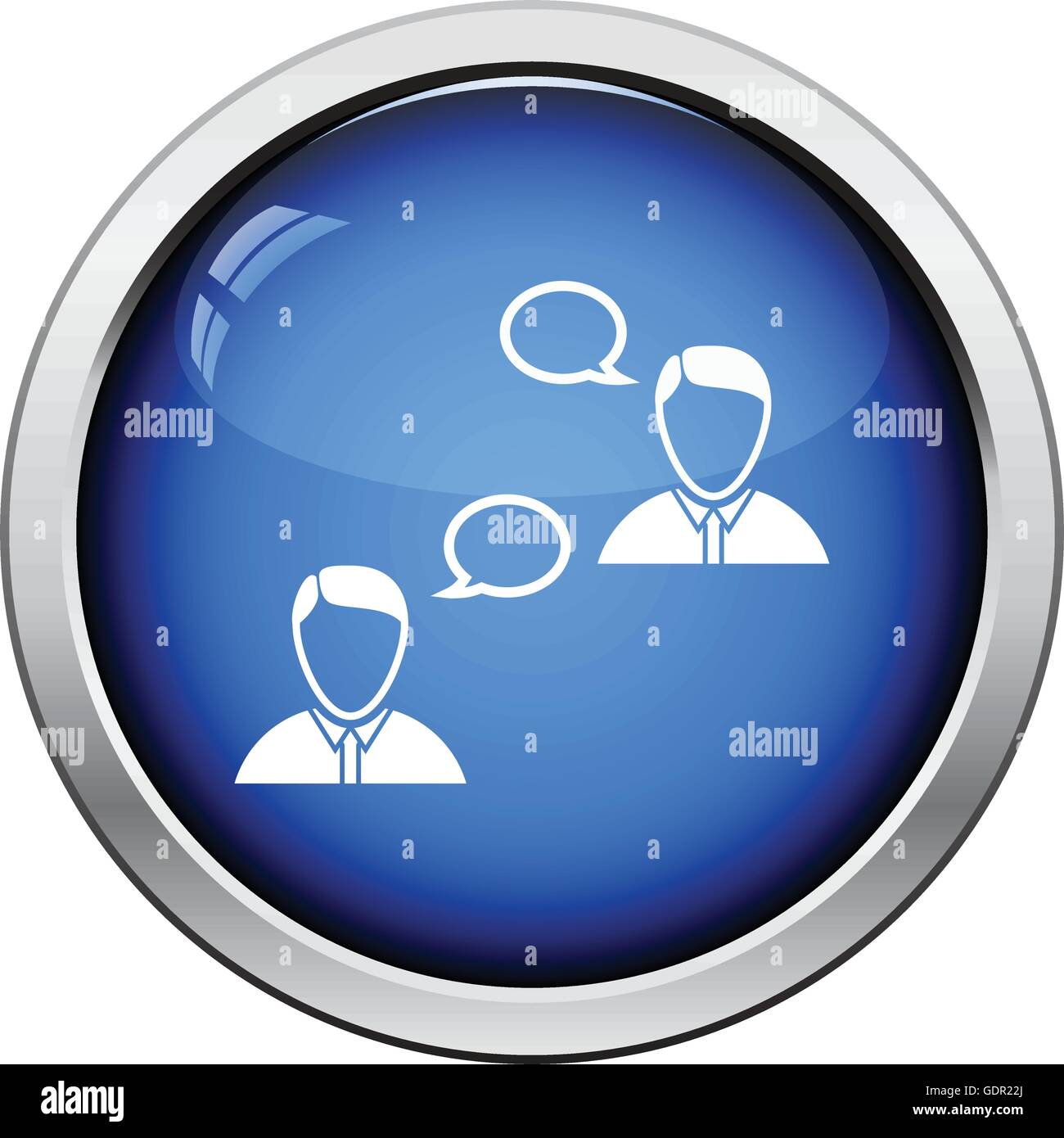 Chating businessmen icon. Glossy button design. Vector illustration ...