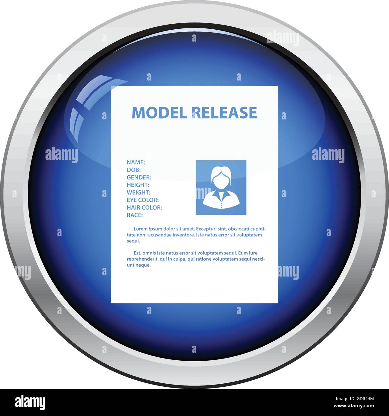 Icon of model release document. Glossy button design. Vector ...
