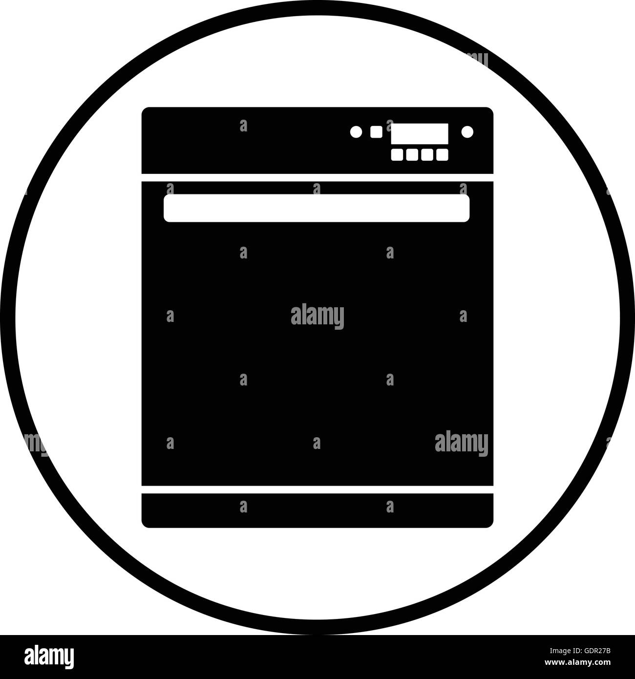 Kitchen dishwasher machine icon. Thin circle design. Vector ...