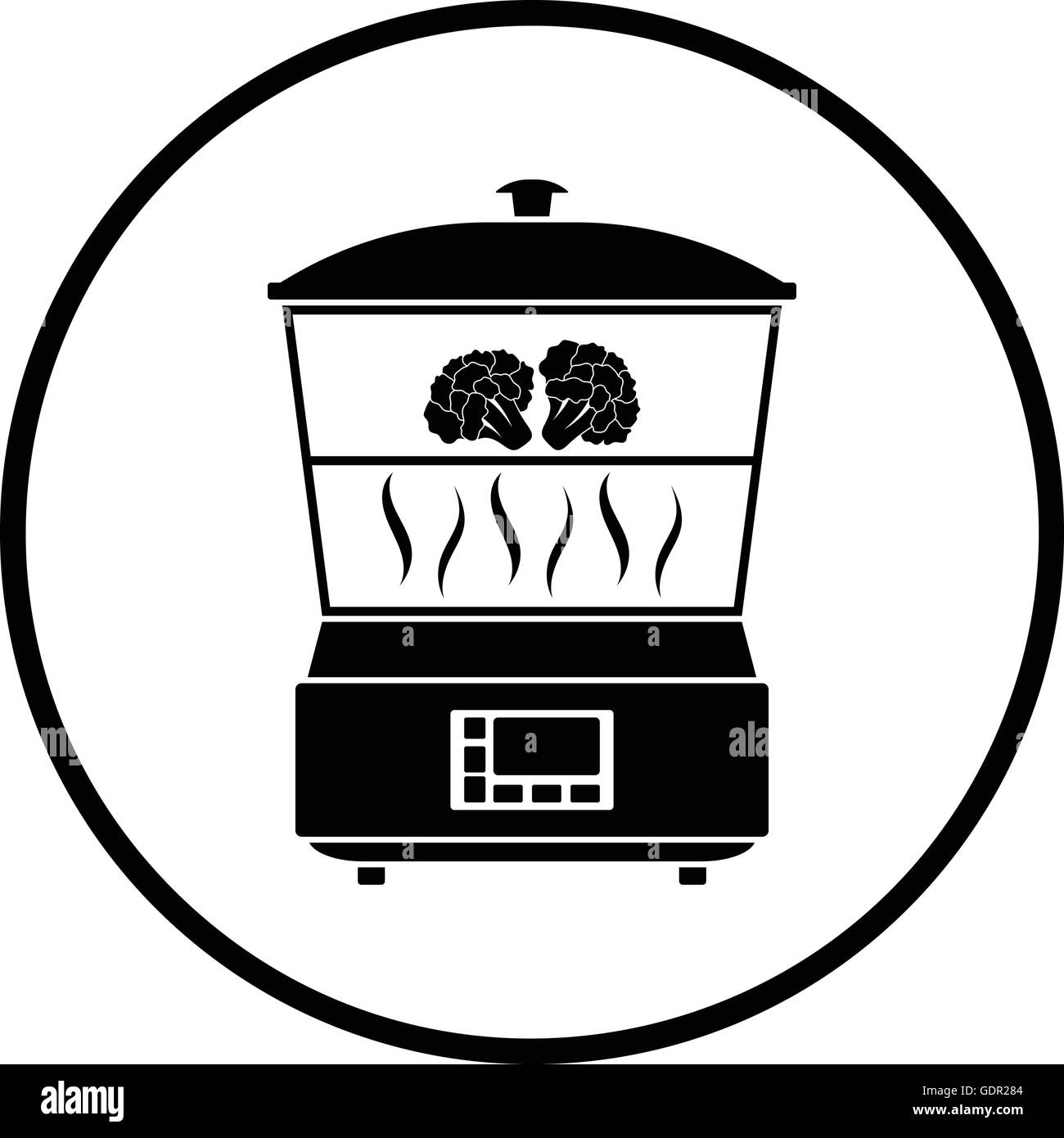 Kitchen steam cooker icon. Thin circle design. Vector illustration ...