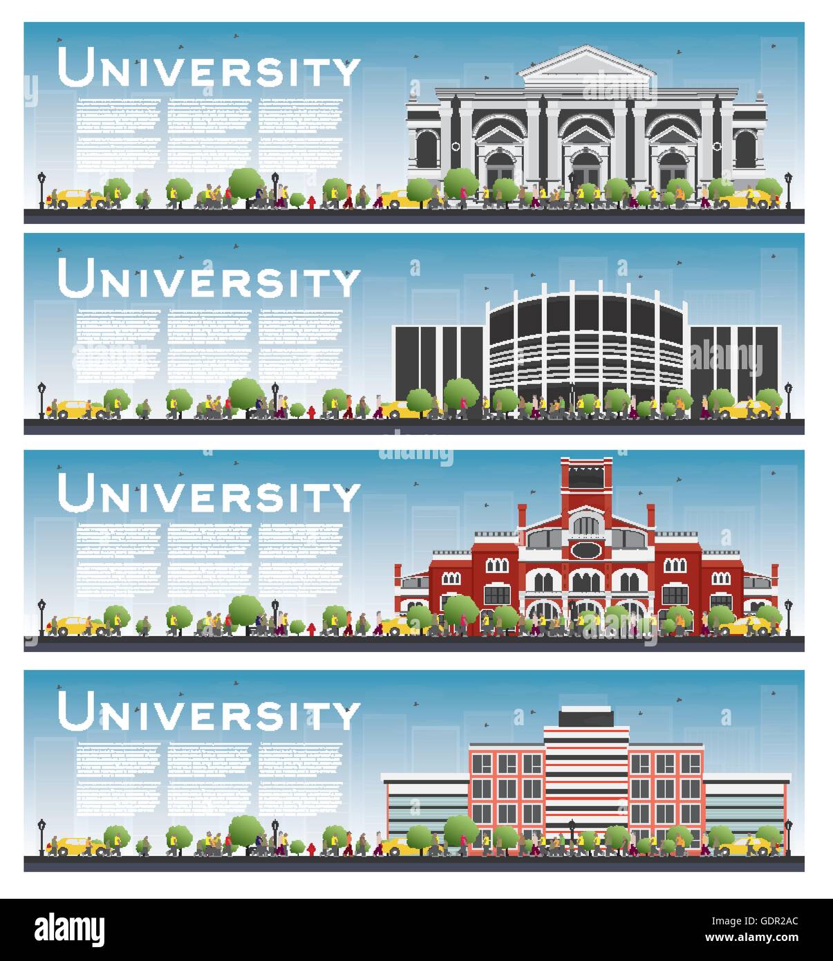 Set of university study banners. Vector illustration. Students go to ...