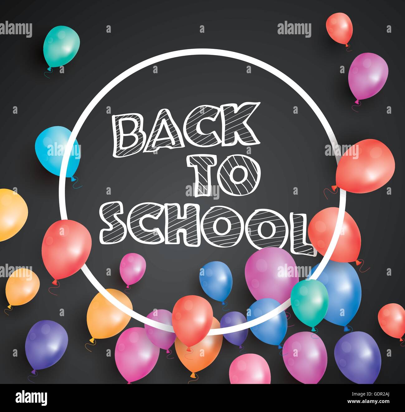 Back to school card with flying balloons and white frame. Vector ...