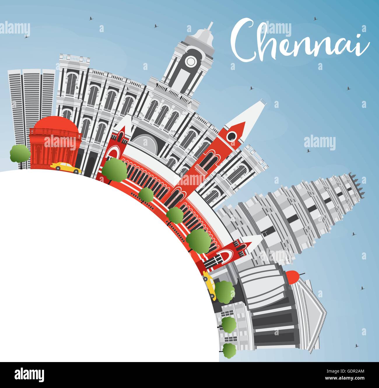 Chennai Skyline with Gray Landmarks, Blue Sky and Copy Space. Vector ...