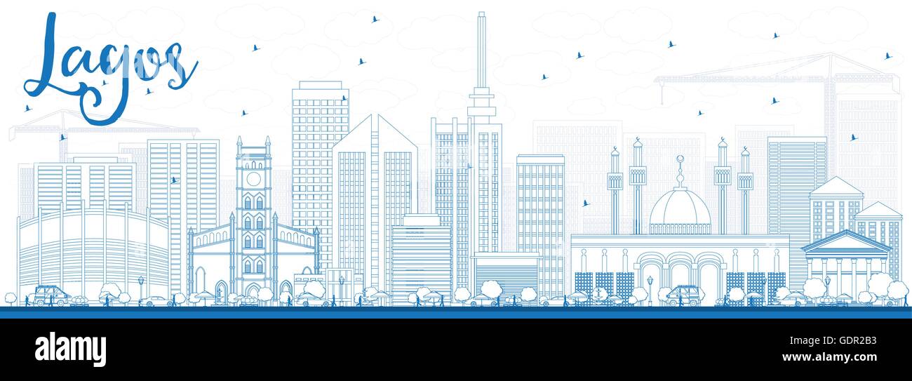 Outline Lagos Skyline with Blue Buildings. Vector Illustration ...