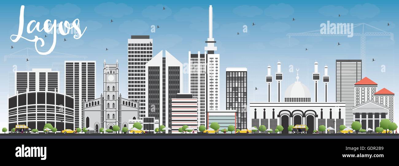 Lagos Skyline with Gray Buildings and Blue Sky. Vector Illustration ...
