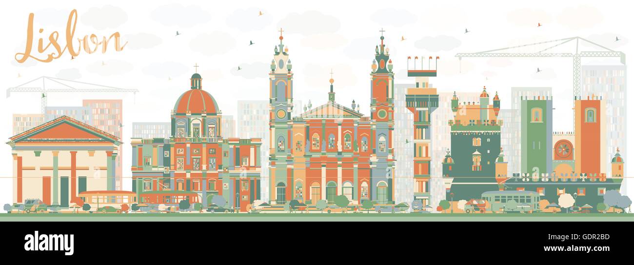 Abstract Lisbon Skyline with Color Buildings. Vector Illustration ...