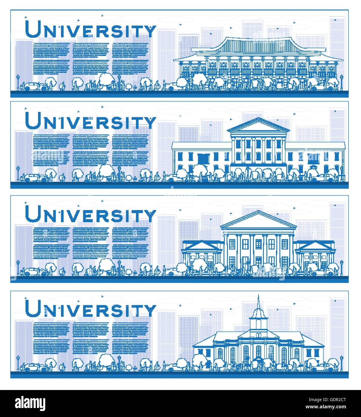 Outline Set of university study banners. Vector illustration. Students ...