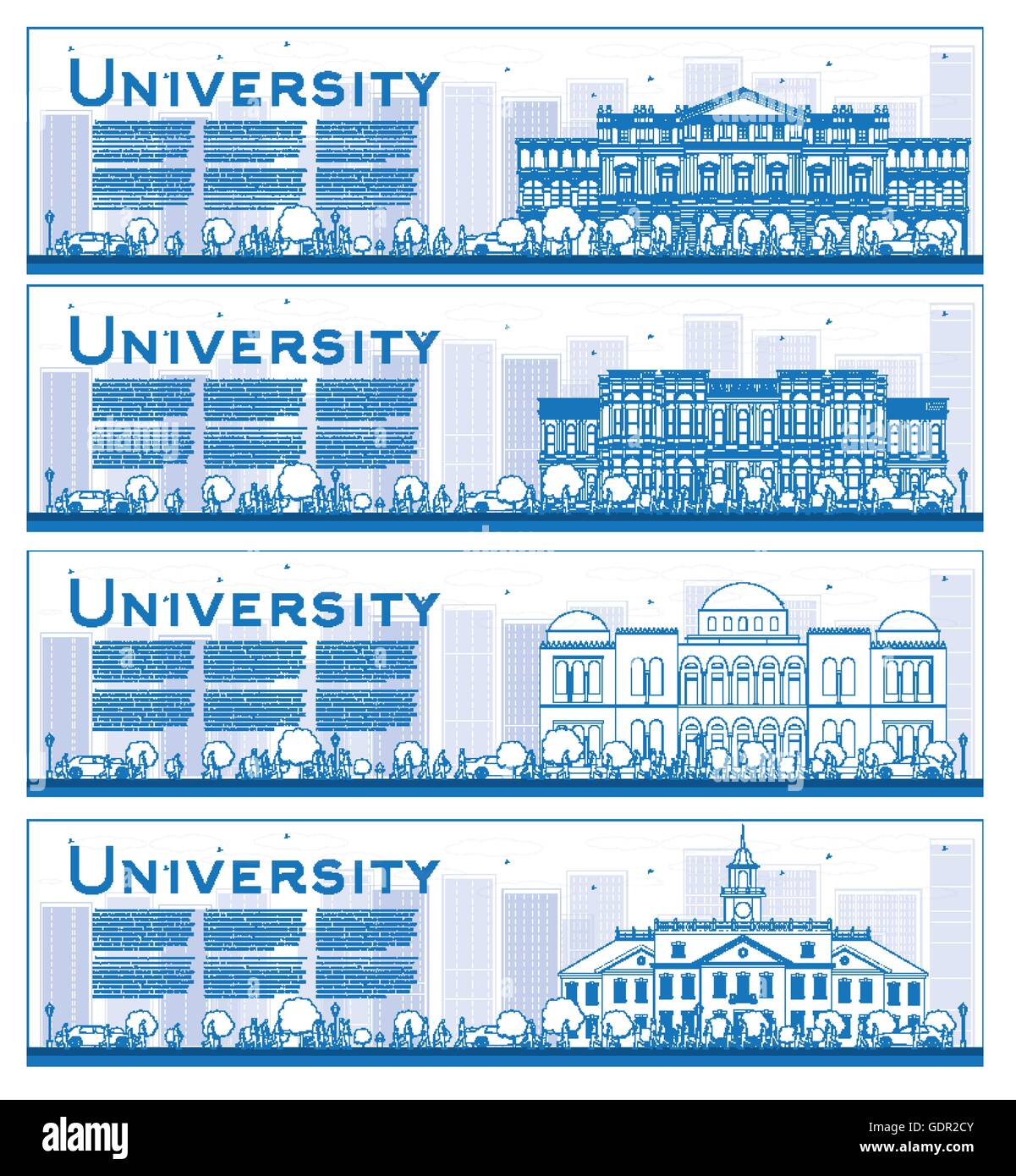Outline Set of university study banners. Vector illustration. Students ...
