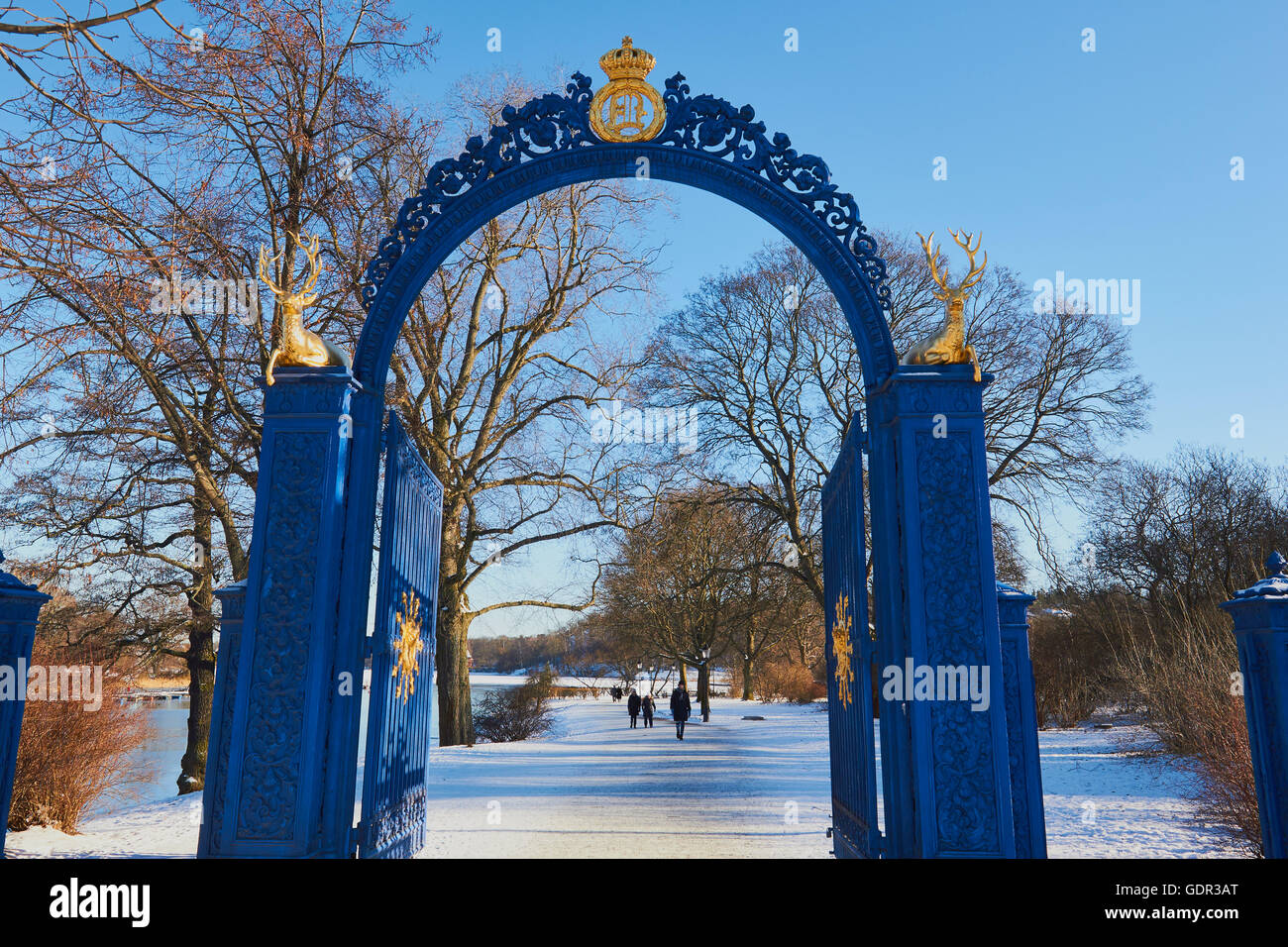 Blue decorative wrought iron gate Djurgarden Stockholm Sweden ...