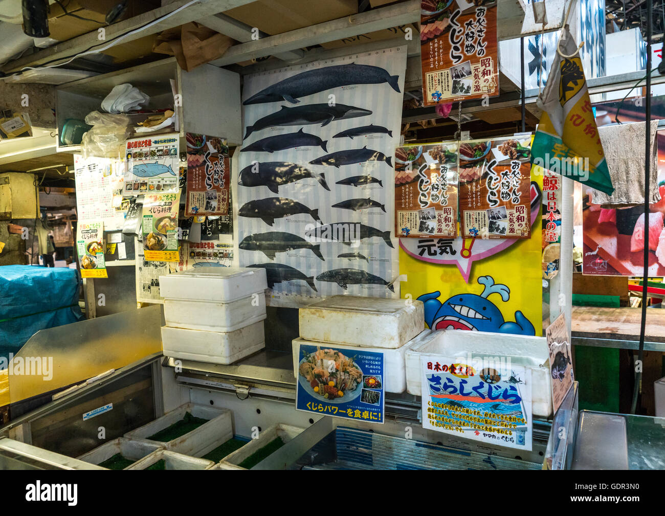Whale shop at tsukiji fish market, Kanto region, Tokyo, Japan Stock ...