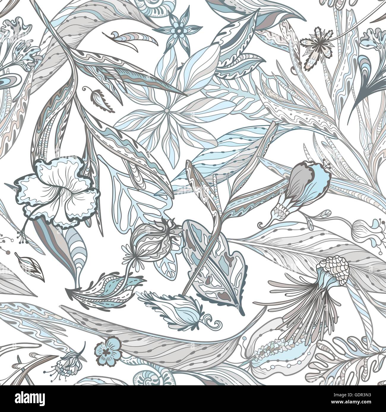 Seamless texture with exotic eastern leaves and flowers in white, brown ...