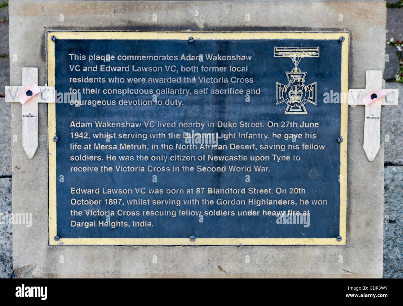 Plaque commemorating Adam Wakenshaw VC and Edward Lawson VC in ...