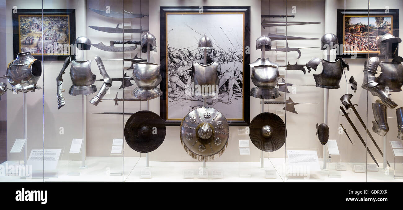 Display of arms and armour in the Royal Armoury in Leeds Stock Photo ...