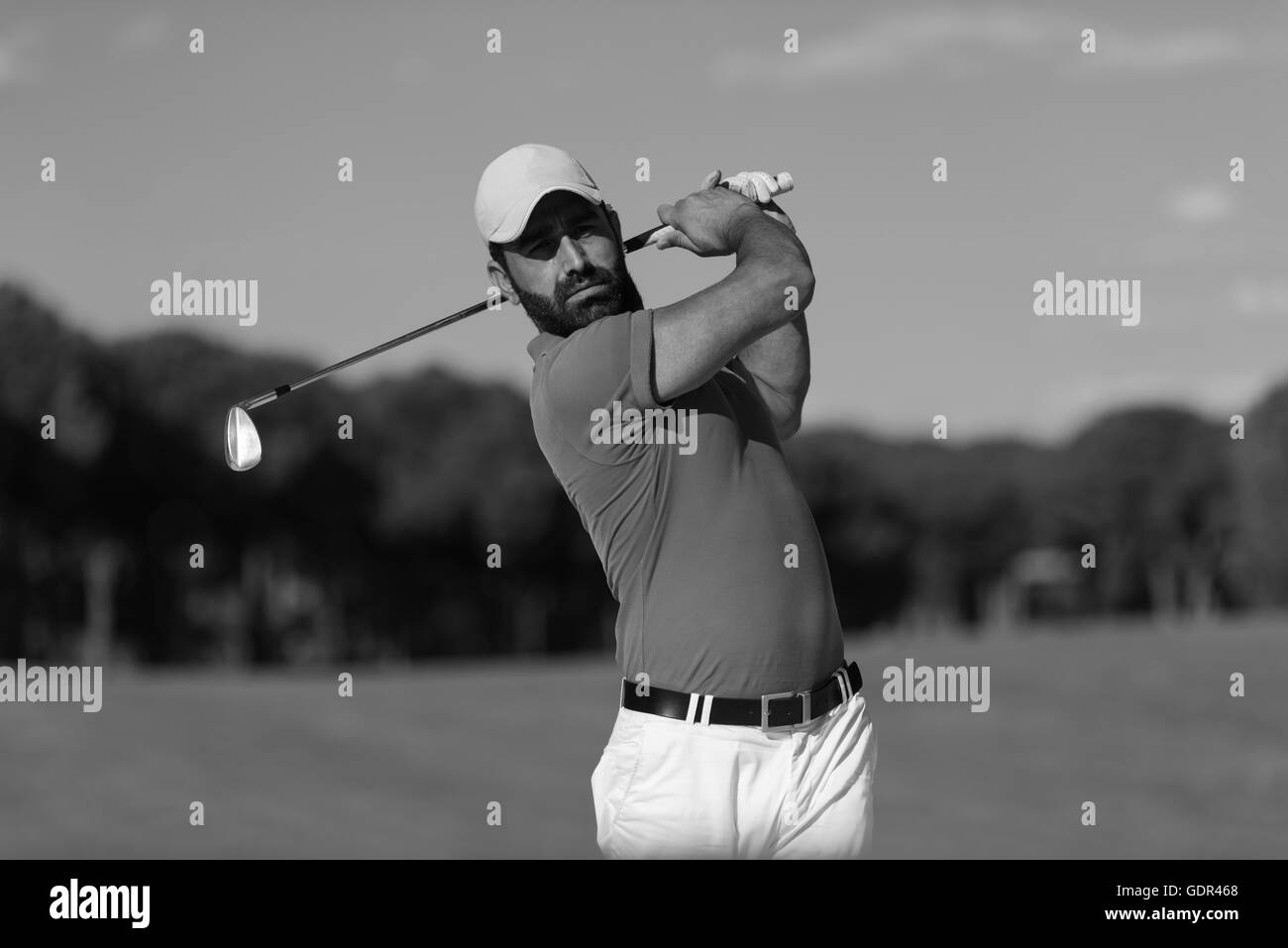 golf player shot ball from sand bunker at course Stock Photo - Alamy
