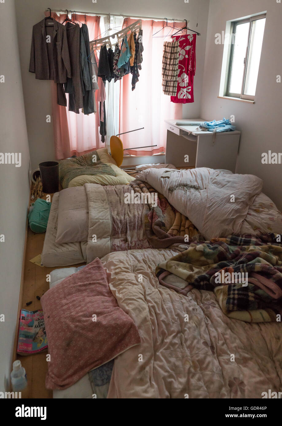 Inside a bedroom house destroyed by the 2011 earthquake and tsunami ...
