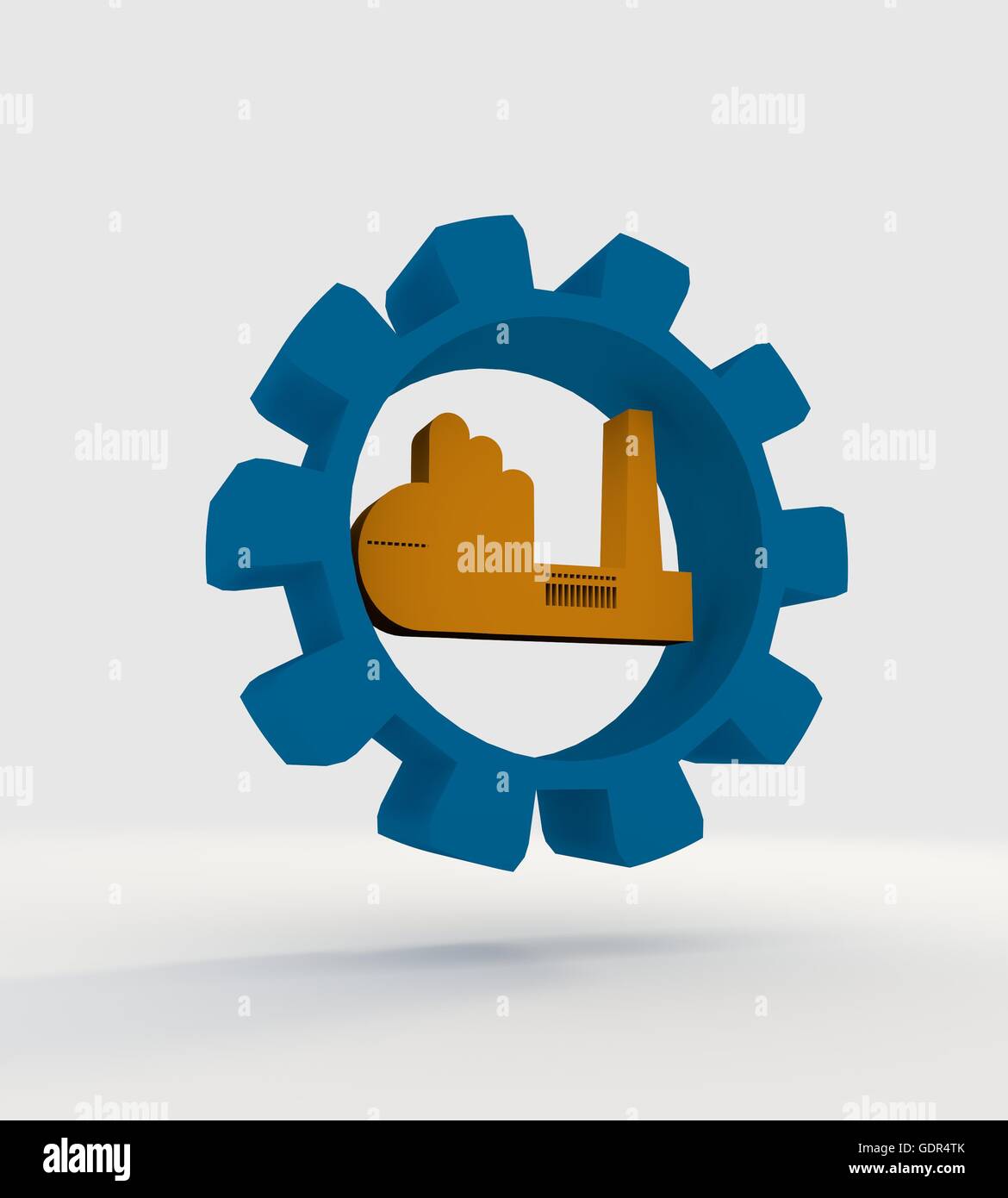 Blue 3d cog wheel and factory icons Stock Photo - Alamy