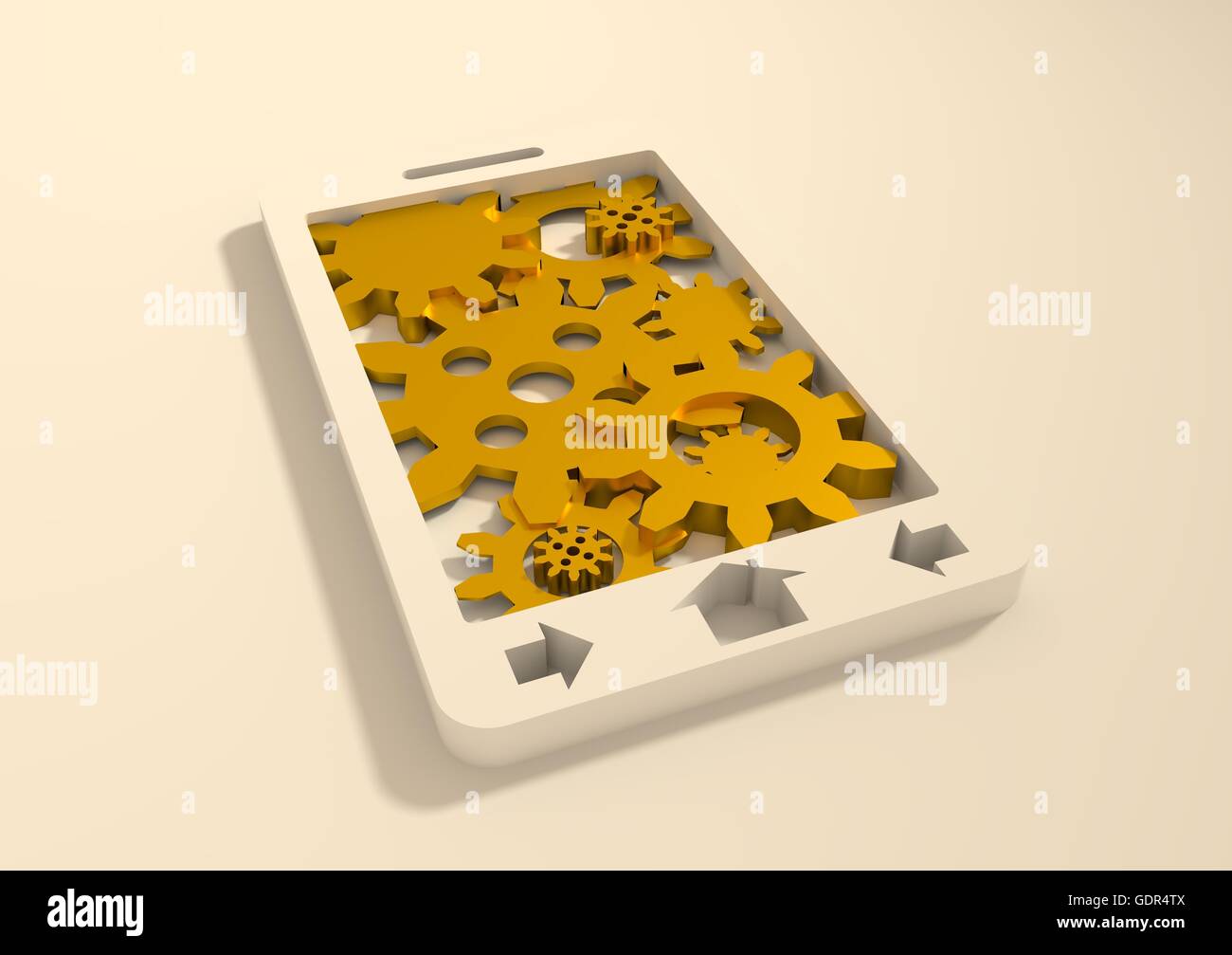mobile smartphone with cogs gears teamwork icon Stock Photo - Alamy