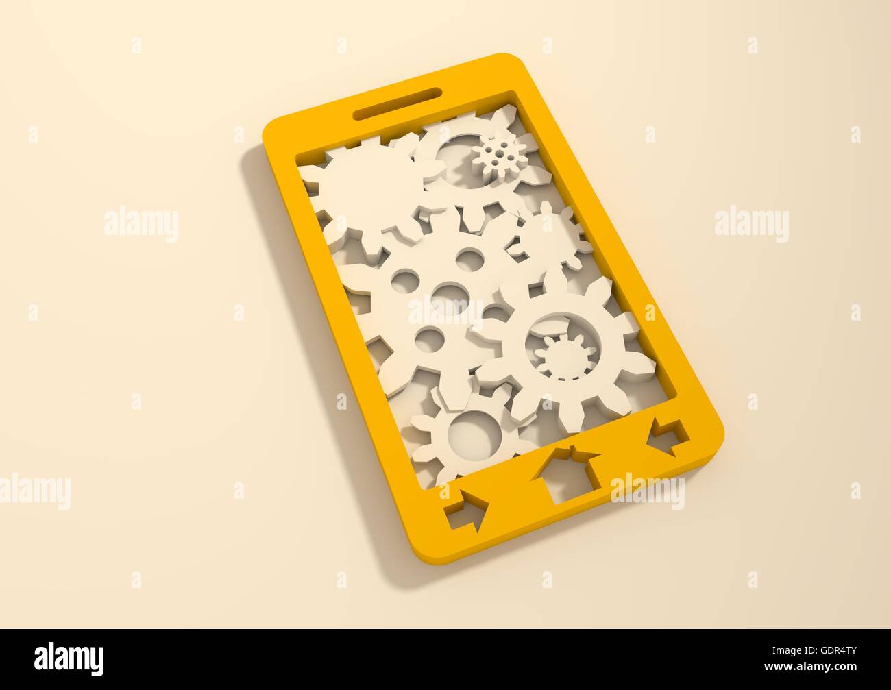 mobile smartphone with cogs gears teamwork icon Stock Photo - Alamy