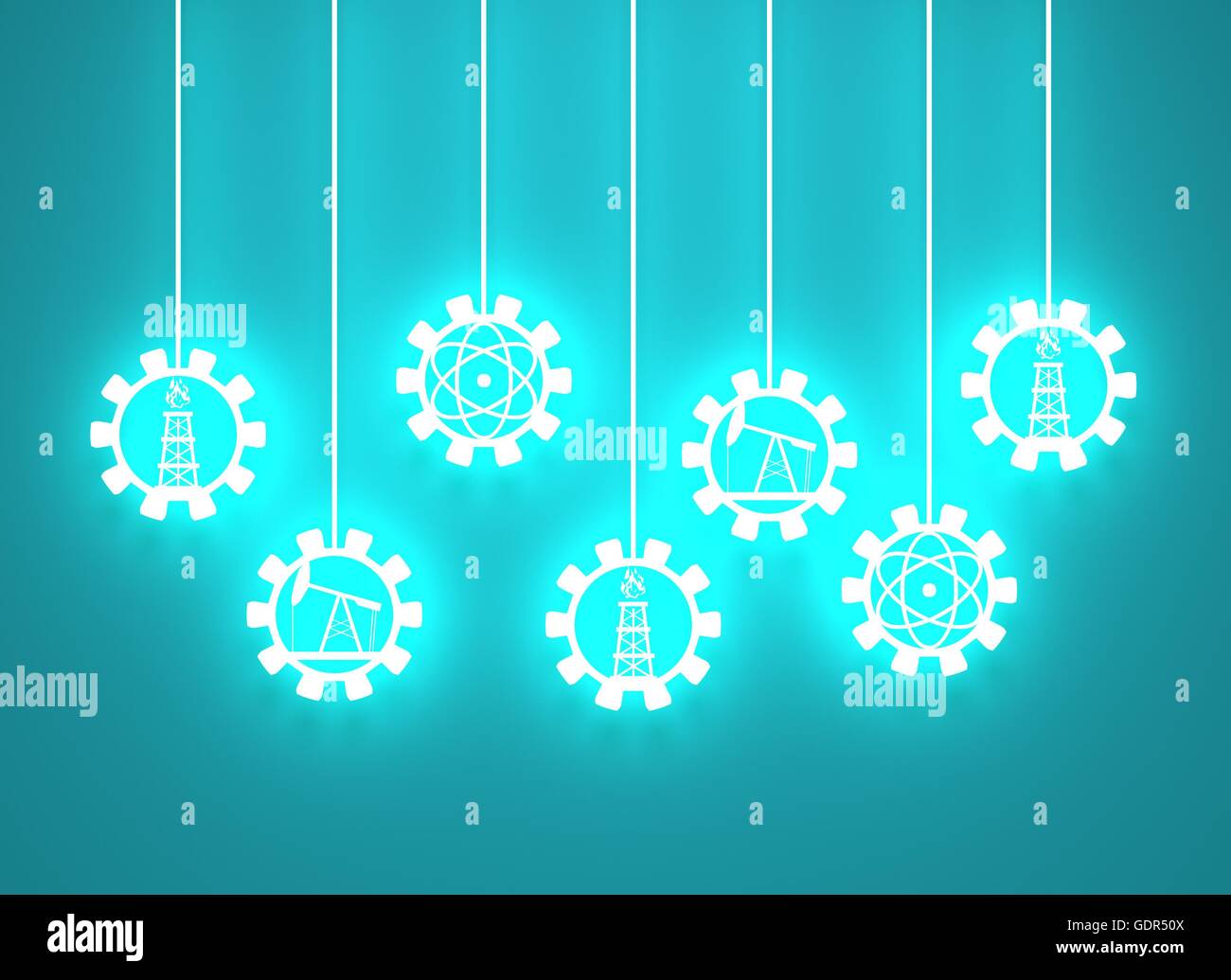 Energy gear shape icons hanging Stock Photo - Alamy