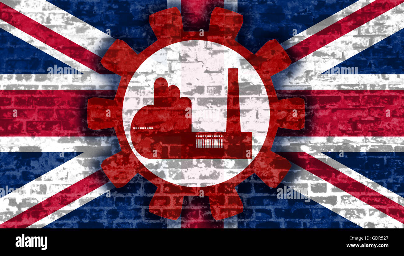 Britain industry relative concept. Flag, factory and gear Stock Photo ...