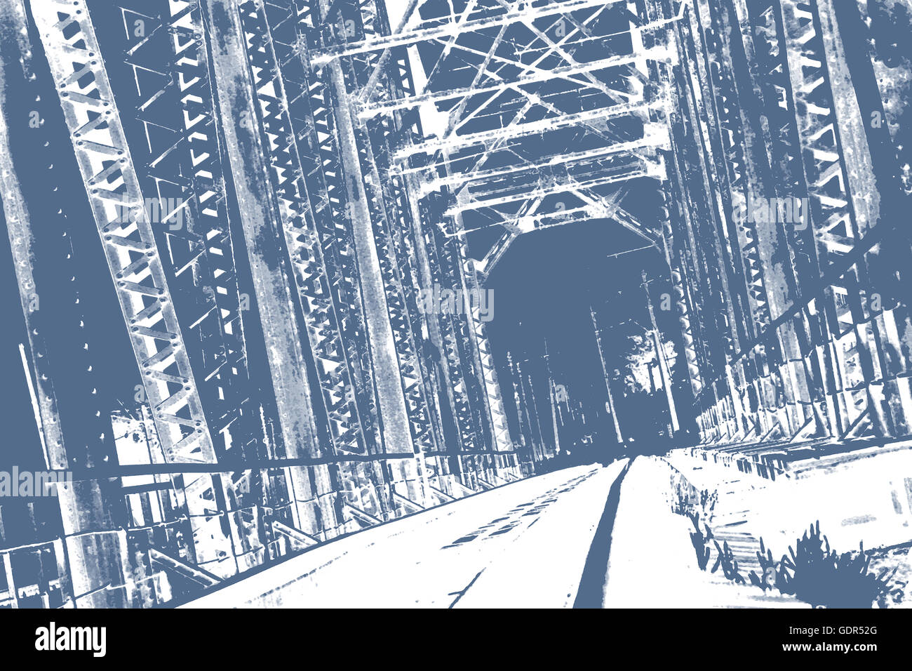 Railway metal bridge perspective view Stock Photo - Alamy