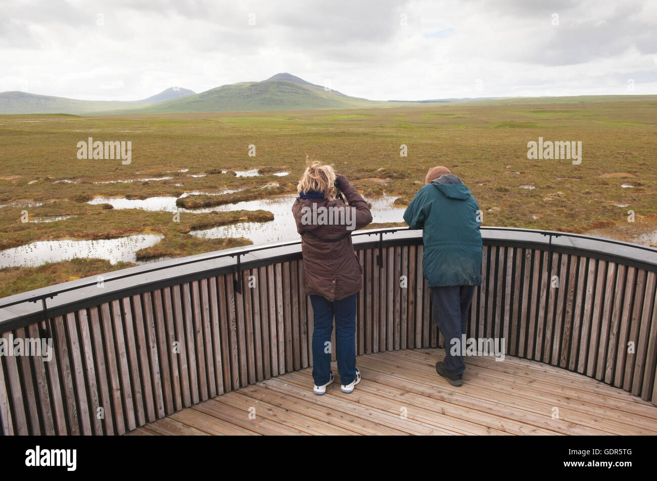 Visitors at the Viewing Tower on Forsinard RSPB Nature Reserve ...