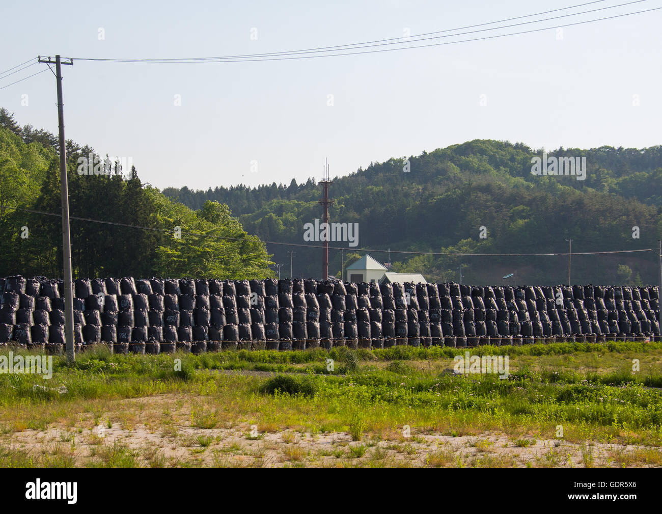 Bags of radioactive waste during radioactive decontamination process ...