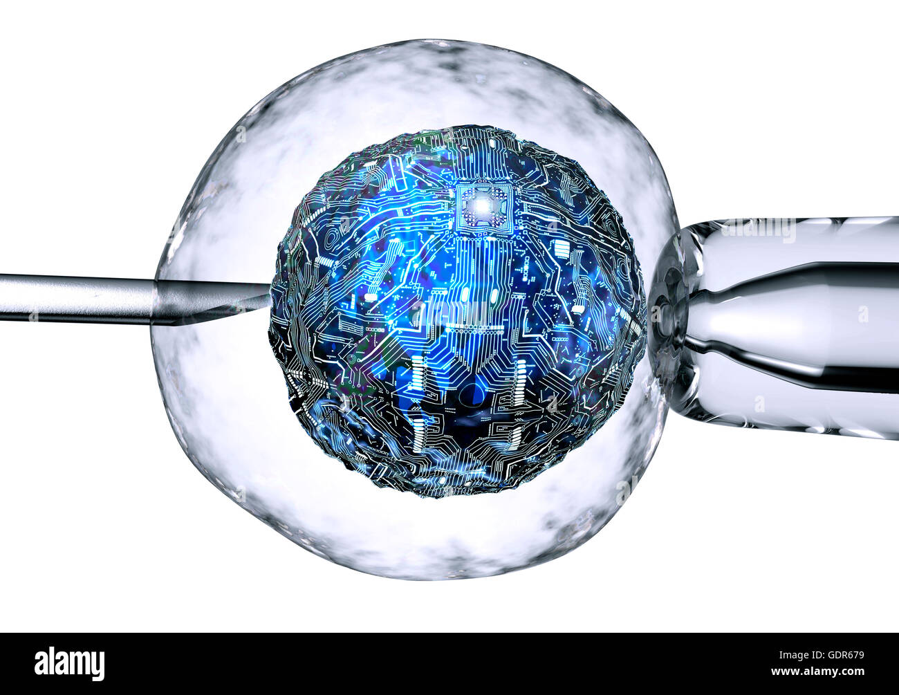 computer cell is in between a pipet and a neeldle., 3d illustration ...