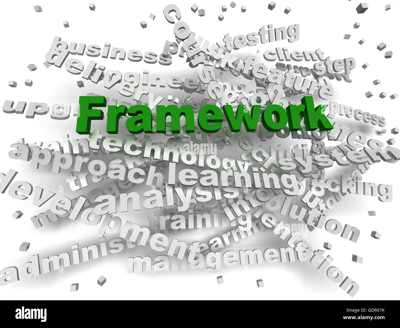 3d image Framework word cloud concept Stock Photo - Alamy