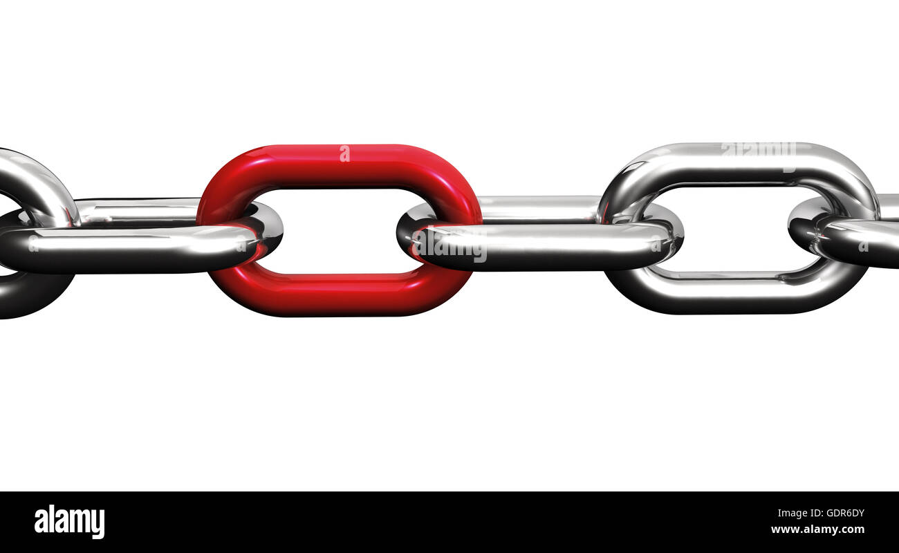 Steel chain with a red link, business collaboration and teamwork ...