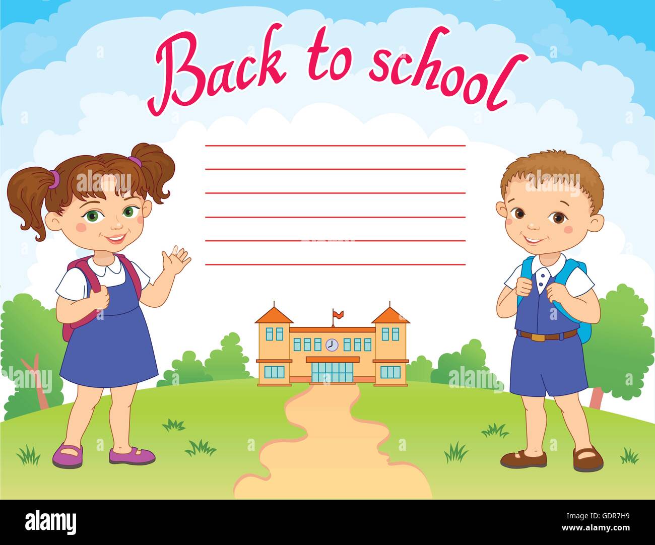 banner back to school boy girl pupil lettering logo vector Stock Vector ...
