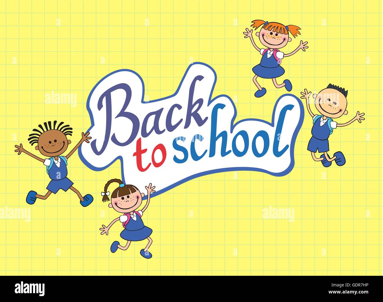 banner back to school boy girl pupil lettering logo vector Stock Vector ...
