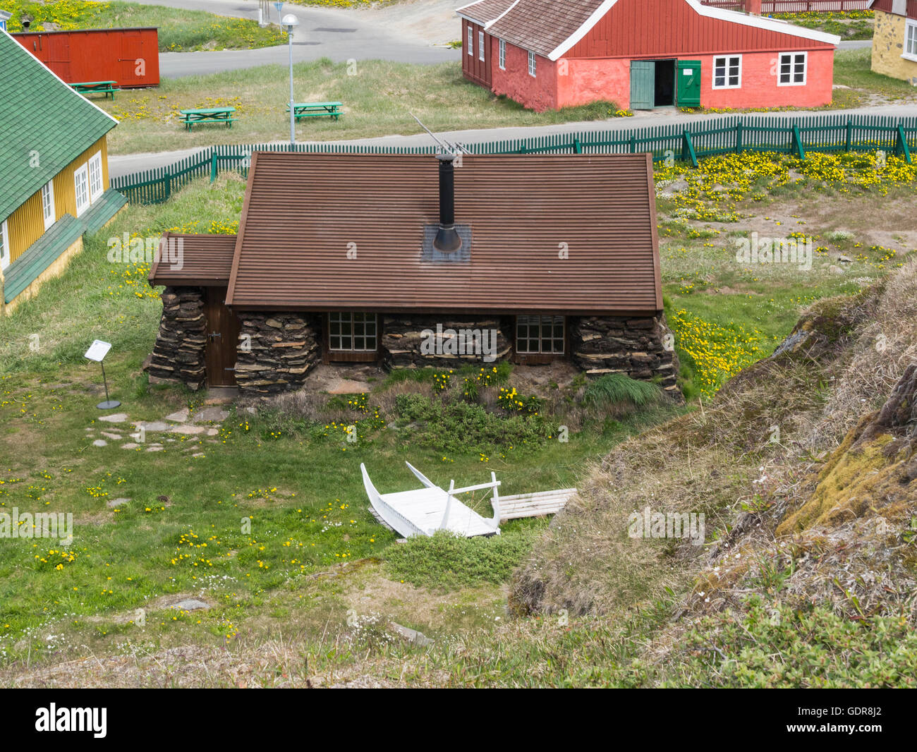 Reconstructed Turf (peat) house built 1993 sleds Sisimiut Museum West ...