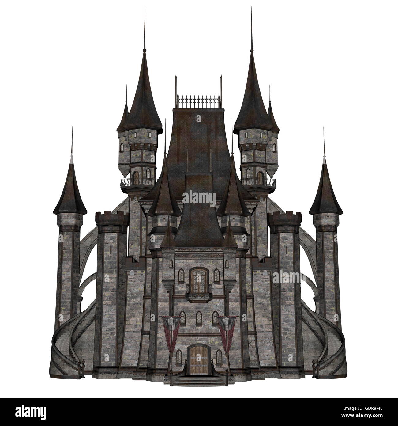 Beautiful detailed castle isolated in white background - 3D render ...