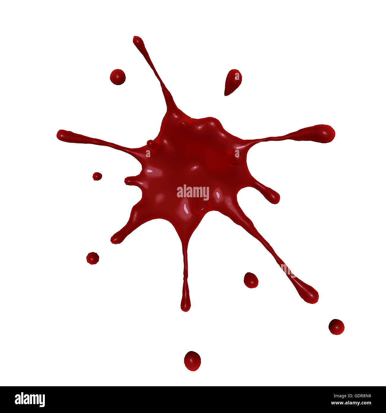 Red blood splash isolated in white background - 3D render Stock Photo ...