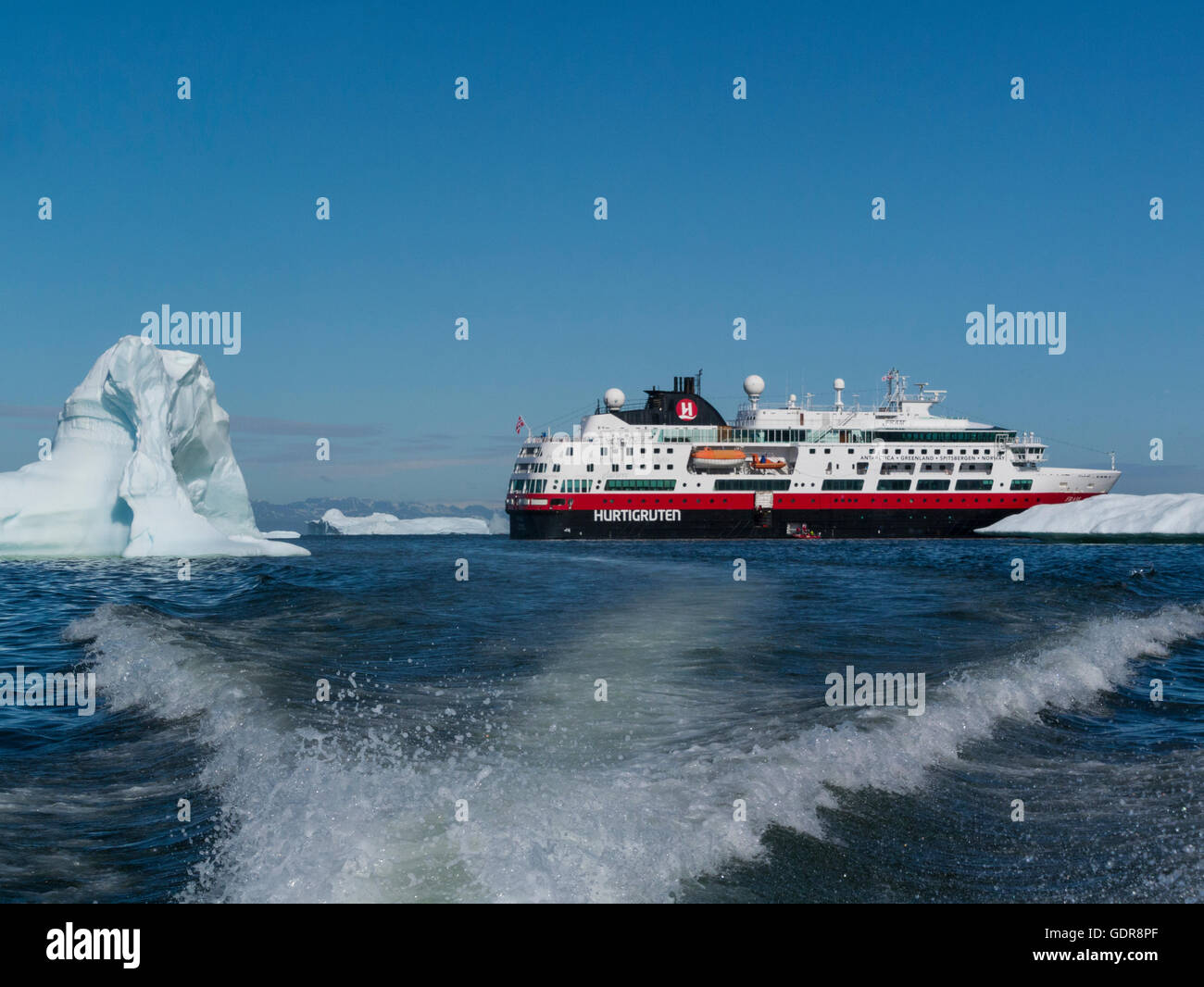 MV Fram cruise ship moored in Disko Bay West Greenland alongside ...