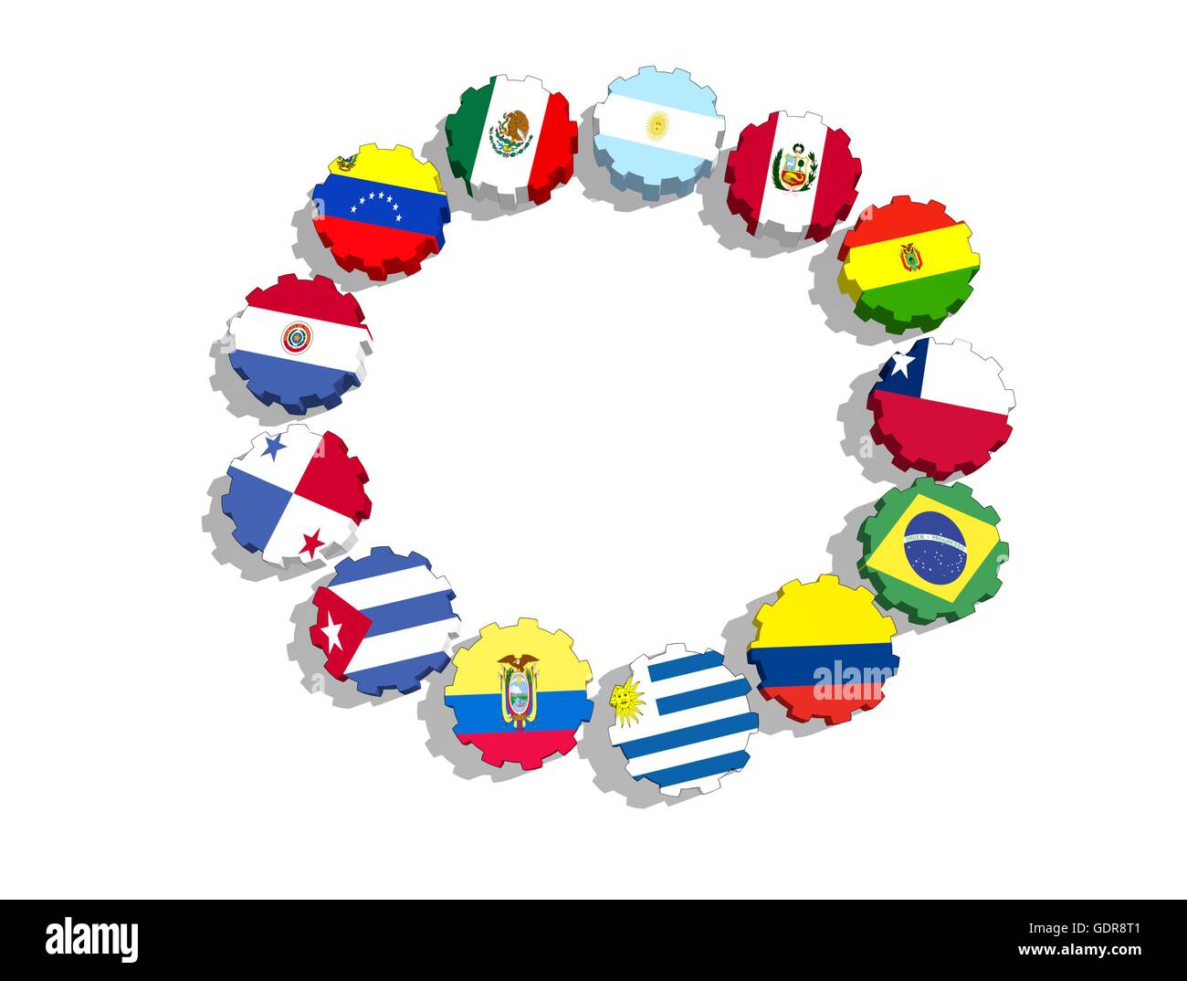 Latin American Integration Association members national flags Stock ...