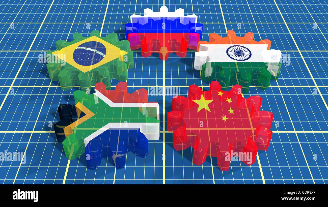 BRICS union members national flags on gears Stock Photo - Alamy