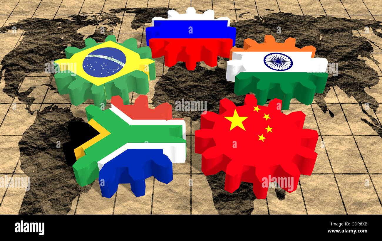 BRICS union members national flags on gears Stock Photo - Alamy