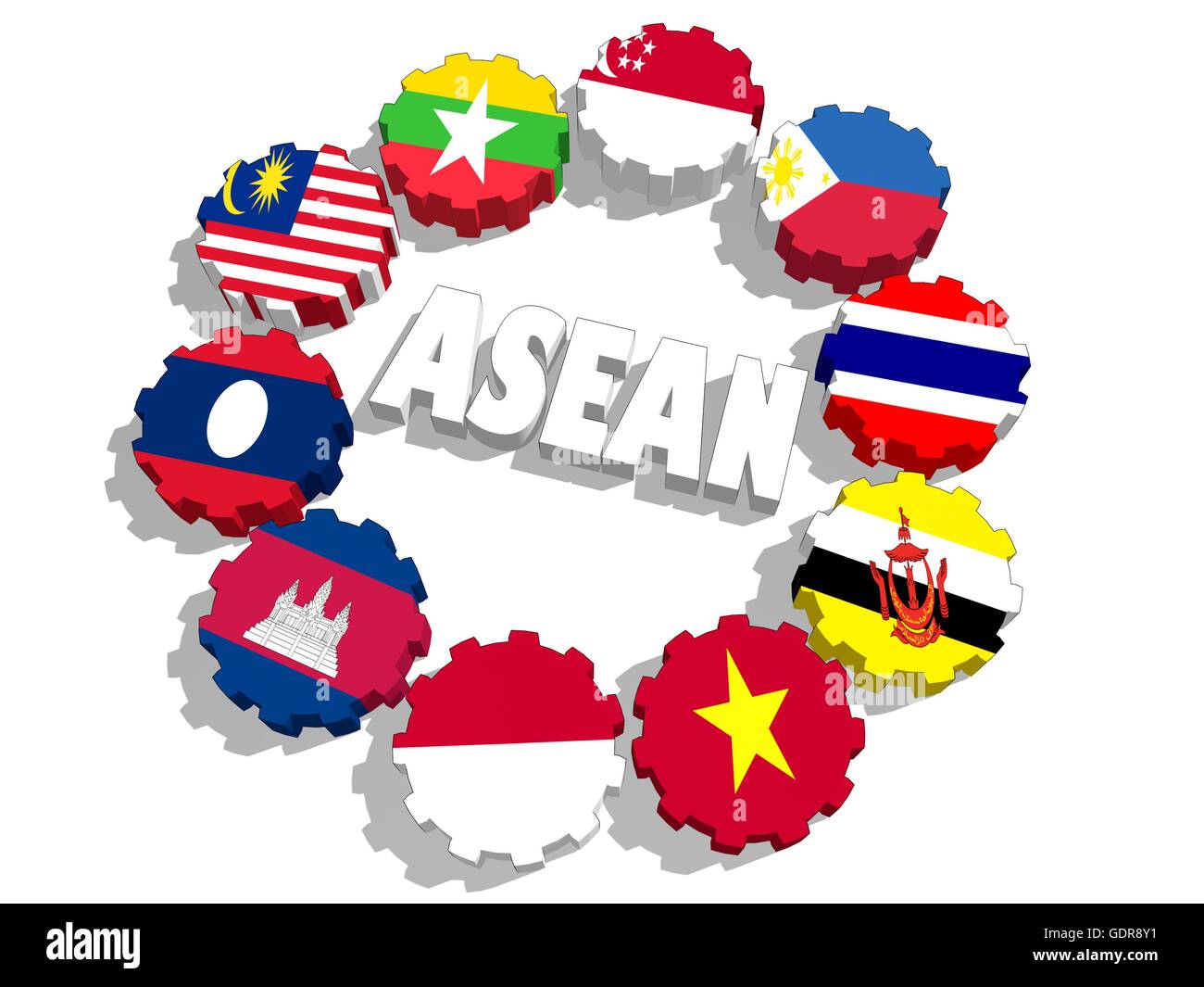 ASEAN union members national flags on cog wheels Stock Photo - Alamy