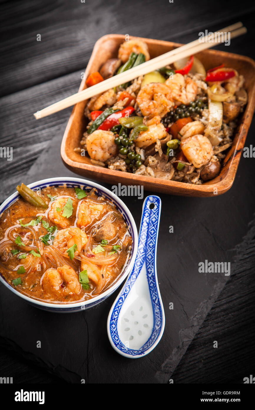Asian shrimp soup and rice Stock Photo - Alamy