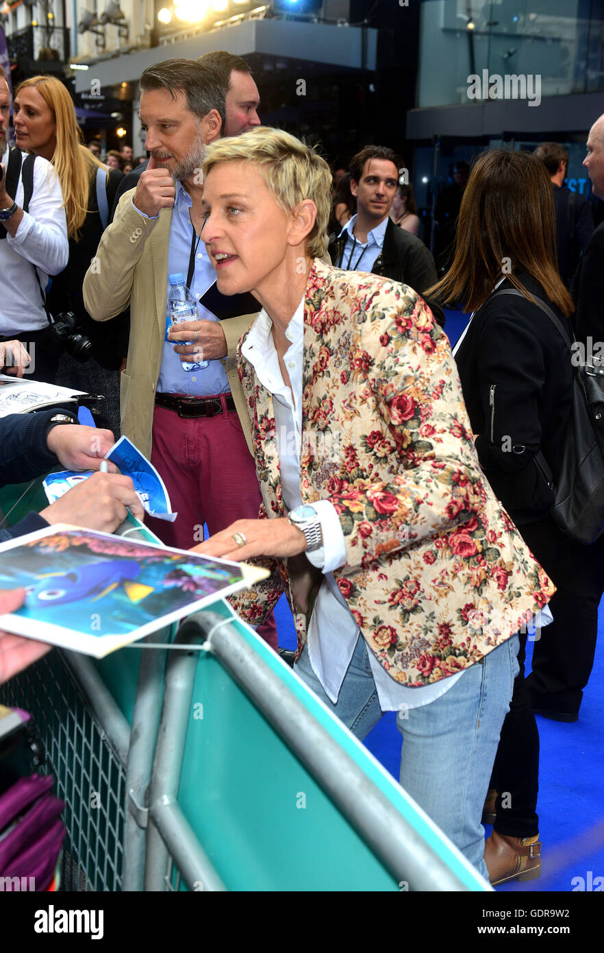Ellen DeGeneres at the 'Finding Dory' film premiere, London Stock Photo ...